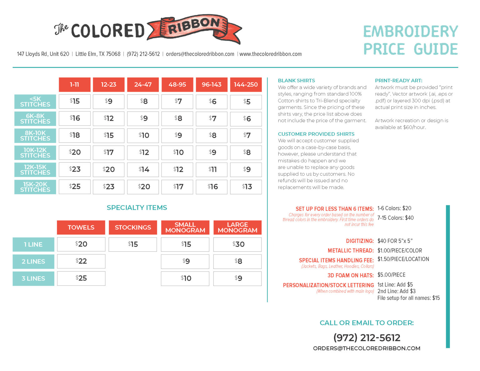 Price Guide – The Colored Ribbon